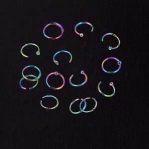 Qmcandy 40Pcs 20G Rainbow Nose Rings Studs Nose Rings Hoop Fashion Piercings Hoop Jewelry Stainless Steel Nose Rings