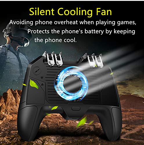 Mobile Game Controller[The Latest Version] 4 Trigger with 4000mAh Power Bank Cooling Fan for PUBG/Call of Duty/Fotnite [6 Finger Operation] L1R1 L2R2 Gamepad Trigger for 4.7-6.5" iOS Android Phone