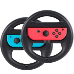 abmsno racing games steering wheel grip-suitable for nintendo switch mario kart, joy-con steering wheel, black & black (kids edition)