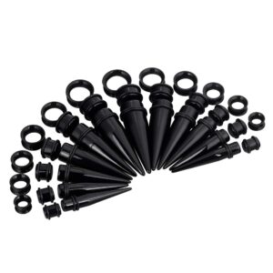 oyaface 36pc big gauges kit ear stretching 00g-20mm acrylic taper plug silicone tunnels piercing kits black