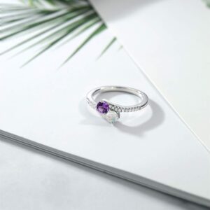 Gem Stone King 925 Sterling Silver Purple Amethyst and White Opal Bypass Ring For Women (0.74 Cttw, Gemstone February Birthstone, Round 4MM, Available In Size 5, 6, 7, 8, 9)