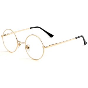 kursan small round clear lens glasses non prescription circle metal frame eyewear (gold)