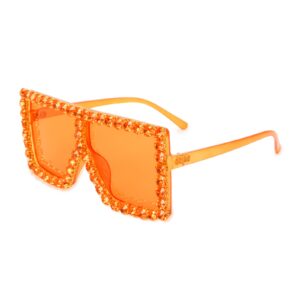 xpectrum extra large square elton crystal sunglasses bling rhinestone concert glasses (orange)