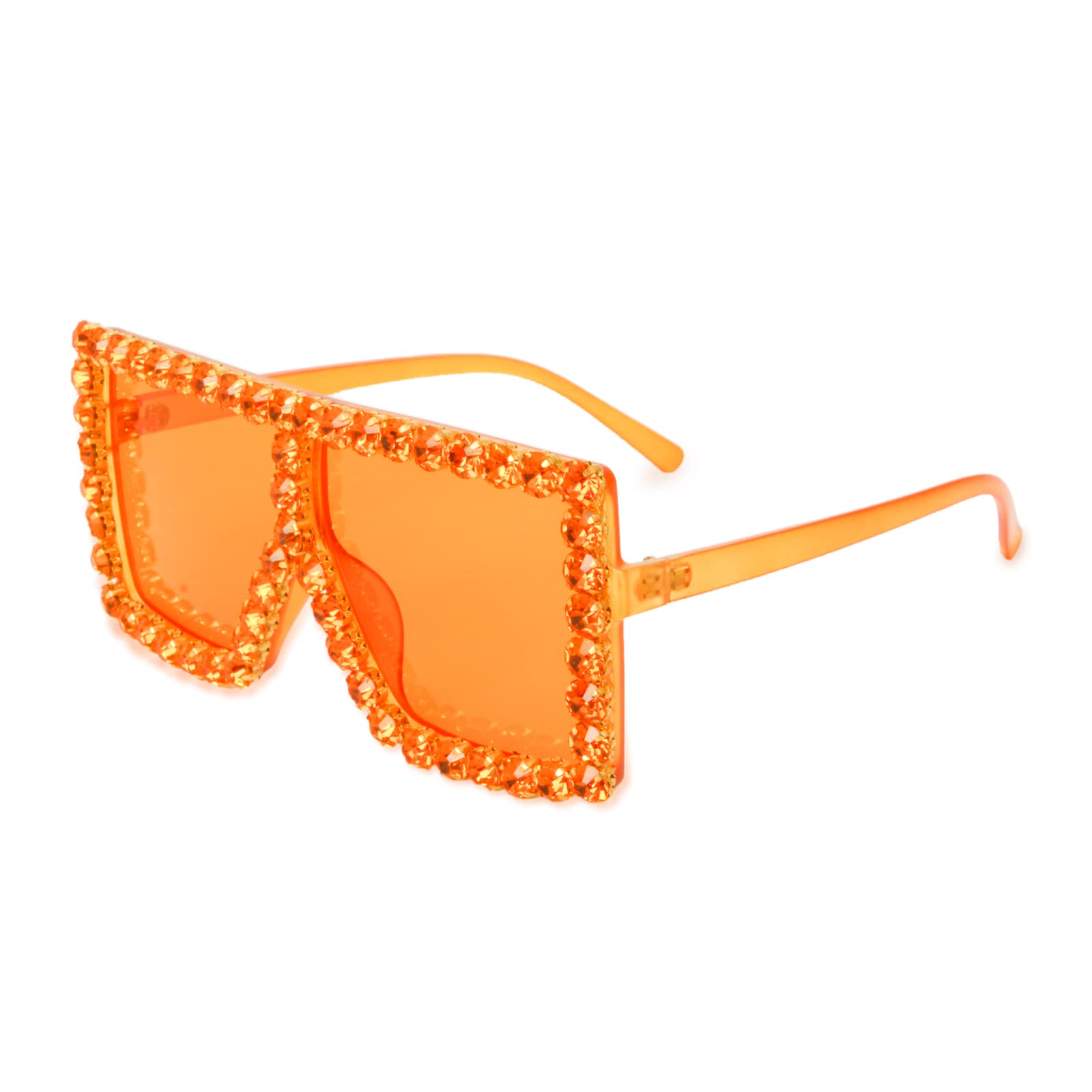 Xpectrum Extra Large Square Elton Crystal Sunglasses Bling Rhinestone Concert Glasses (Orange)