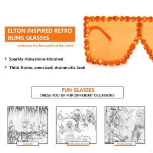 Xpectrum Extra Large Square Elton Crystal Sunglasses Bling Rhinestone Concert Glasses (Orange)