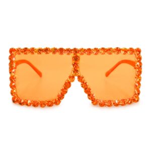 Xpectrum Extra Large Square Elton Crystal Sunglasses Bling Rhinestone Concert Glasses (Orange)