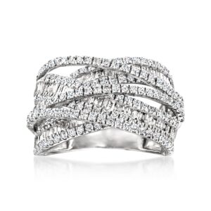 ross-simons 2.00 ct. t.w. round and baguette diamond highway ring in 14kt white gold. size 6