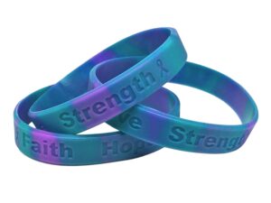 25 suicide teal and purple silicone awareness bracelets - medical grade silicone - latex and toxin free (25 bracelets)