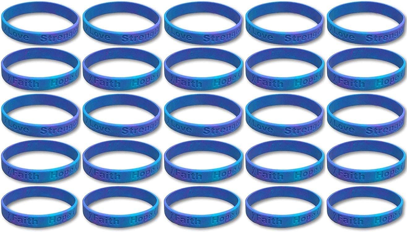 25 Suicide Teal and Purple Silicone Awareness Bracelets - Medical Grade Silicone - Latex and Toxin Free (25 Bracelets)