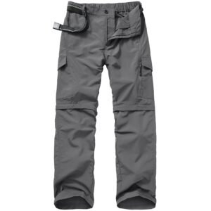 hiking pants for men convertible zip off boy scout quick dry lightweight cargo travel safari pants (6088 grey 32)