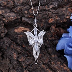 PPX 2 Pcs Lord of the Ring Elven Leaf Aragorn Arwen Evenstar Pendant Chain Necklace Princess Chain with Transparent Jewelry Box