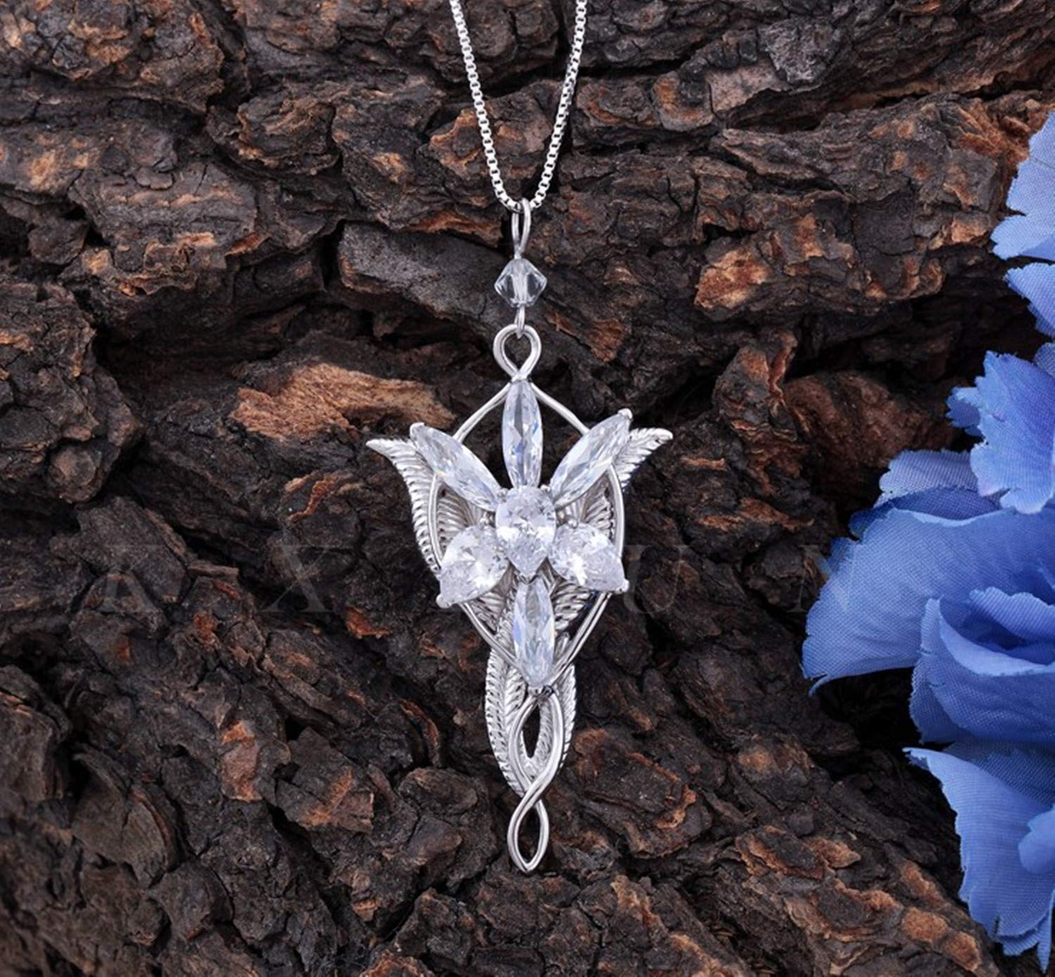 PPX 2 Pcs Lord of the Ring Elven Leaf Aragorn Arwen Evenstar Pendant Chain Necklace Princess Chain with Transparent Jewelry Box