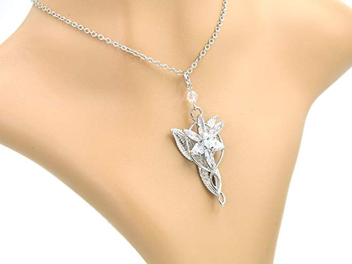 PPX 2 Pcs Lord of the Ring Elven Leaf Aragorn Arwen Evenstar Pendant Chain Necklace Princess Chain with Transparent Jewelry Box