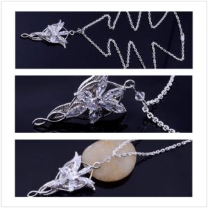 PPX 2 Pcs Lord of the Ring Elven Leaf Aragorn Arwen Evenstar Pendant Chain Necklace Princess Chain with Transparent Jewelry Box