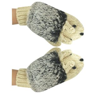 double layer winter warm knit thicken hedgehog ribbed cuff mittens gloves with soft plush