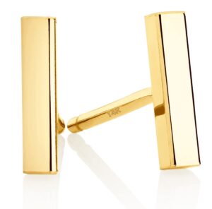 minimalist 14k gold polished stud bar line stick earrings, (8.5mm x 2mm) (yellow gold)