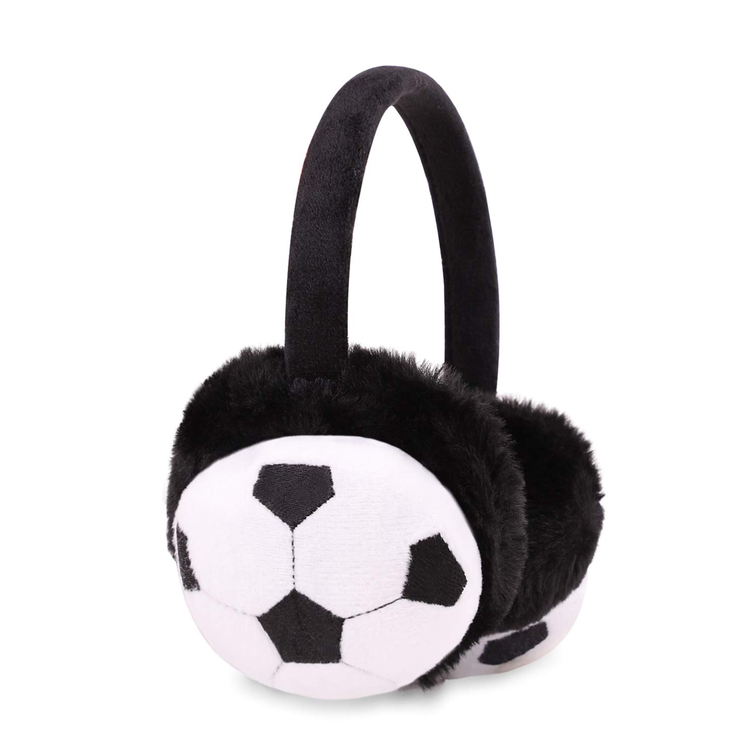 IPENNY Kids Winter Warm Soft Plush Earmuffs Boys Girls Soccer Ear Warmer for Outdoor (Soccer,Black)