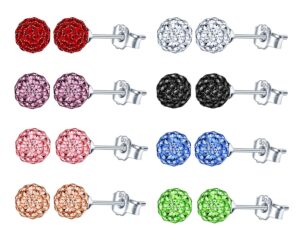 unendlich u 8 pairs rhinestones crystal 6mm ball stud earrings set fireball disco ball pave bead earrings hypoallergenic for women