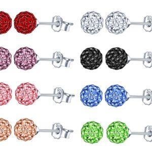 Unendlich U 8 Pairs Rhinestones Crystal 6mm Ball Stud Earrings Set Fireball Disco Ball Pave Bead Earrings Hypoallergenic for Women