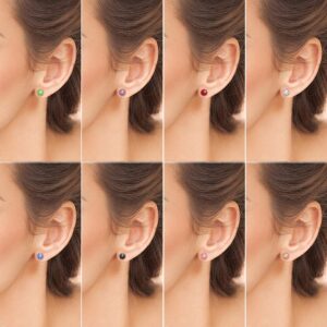 Unendlich U 8 Pairs Rhinestones Crystal 6mm Ball Stud Earrings Set Fireball Disco Ball Pave Bead Earrings Hypoallergenic for Women