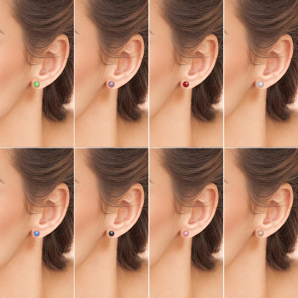 Unendlich U 8 Pairs Rhinestones Crystal 6mm Ball Stud Earrings Set Fireball Disco Ball Pave Bead Earrings Hypoallergenic for Women