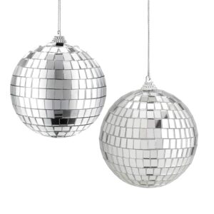 rocutus 4 pack mirror disco balls,silver hanging party disco ball for party or dj light effect, home decorations, stage props, game accessories (4 inch)