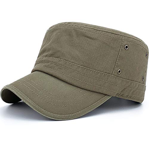 REDSHARKS mens Soft Cotton Lining Cadet Army Military Style Flat Top Dad Sun Cap, Green, X-Large