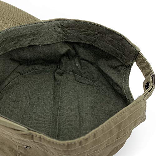 REDSHARKS mens Soft Cotton Lining Cadet Army Military Style Flat Top Dad Sun Cap, Green, X-Large