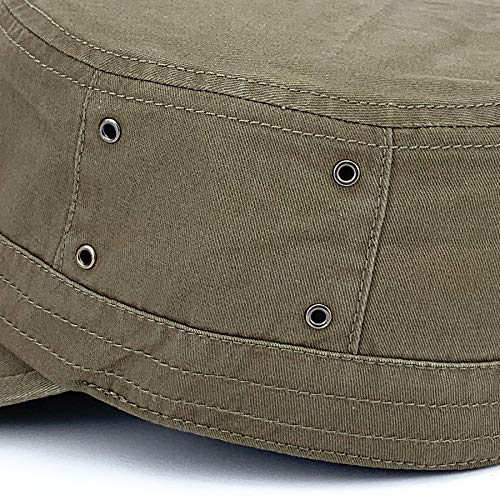 REDSHARKS mens Soft Cotton Lining Cadet Army Military Style Flat Top Dad Sun Cap, Green, X-Large