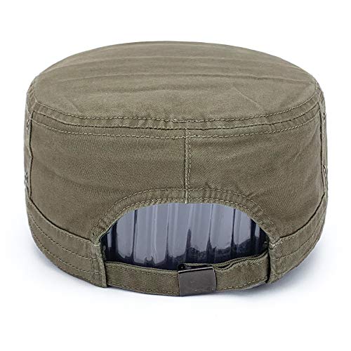 REDSHARKS mens Soft Cotton Lining Cadet Army Military Style Flat Top Dad Sun Cap, Green, X-Large