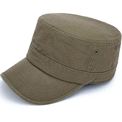 REDSHARKS mens Soft Cotton Lining Cadet Army Military Style Flat Top Dad Sun Cap, Green, X-Large