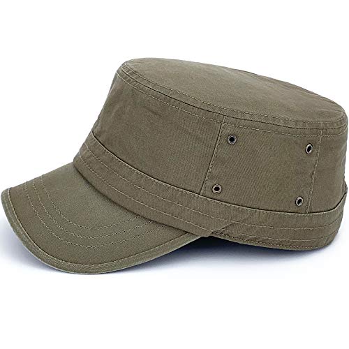 REDSHARKS mens Soft Cotton Lining Cadet Army Military Style Flat Top Dad Sun Cap, Green, X-Large