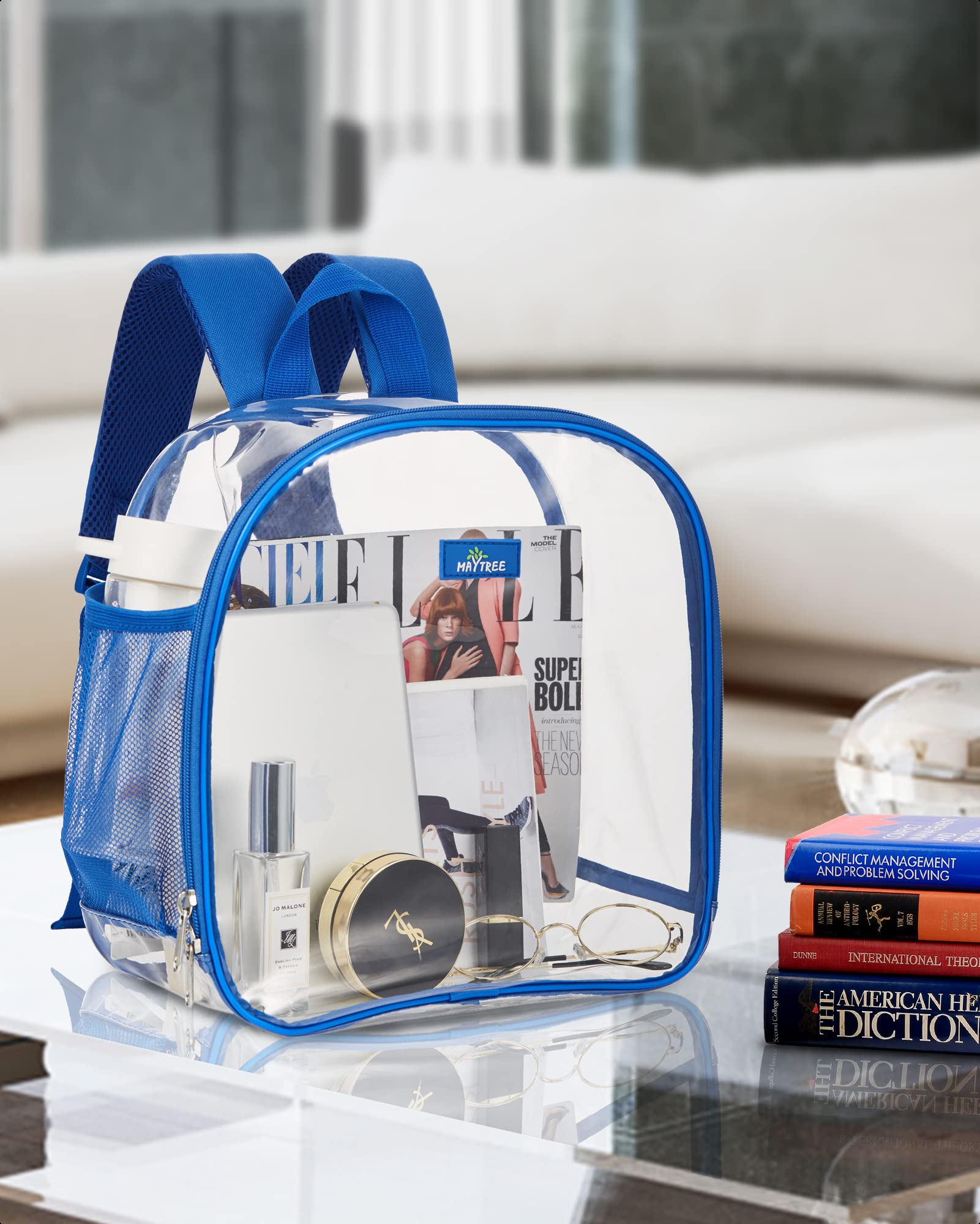 Bgenius Clear Backpack Stadium Approved, Small Clear Backpack with Padded Shoulder Straps for School Security Travel Concert Sport Events - Blue