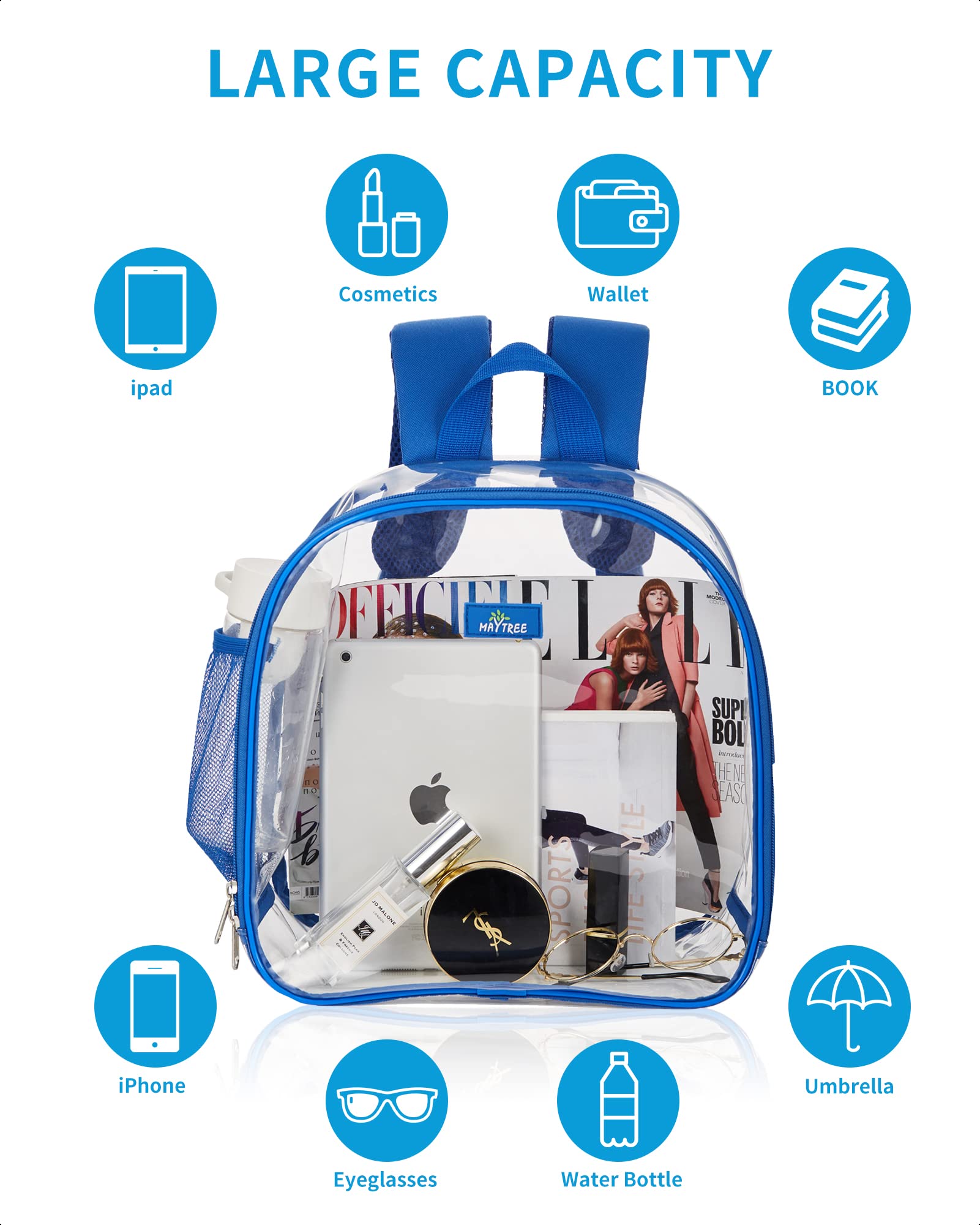 Bgenius Clear Backpack Stadium Approved, Small Clear Backpack with Padded Shoulder Straps for School Security Travel Concert Sport Events - Blue