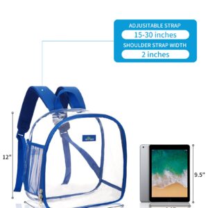 Bgenius Clear Backpack Stadium Approved, Small Clear Backpack with Padded Shoulder Straps for School Security Travel Concert Sport Events - Blue