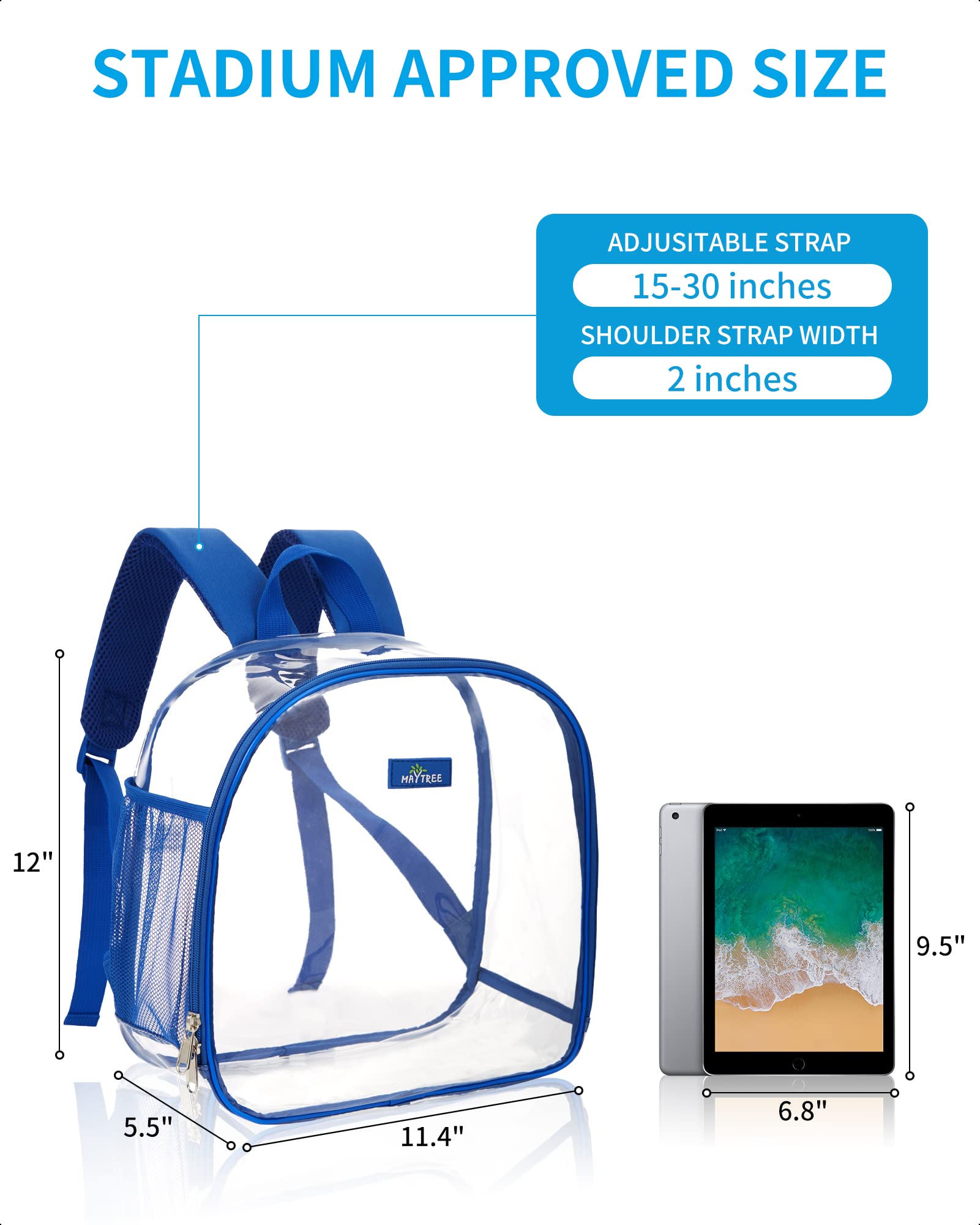 Bgenius Clear Backpack Stadium Approved, Small Clear Backpack with Padded Shoulder Straps for School Security Travel Concert Sport Events - Blue