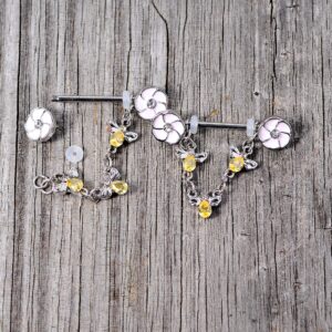 Body Candy 14G Womens Nipplerings Piercing Steel 2Pc Yellow Accent Flower Bee Dangle Nipple Ring Set 5/8"