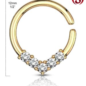 Forbidden Body Jewelry 16g 8mm CZ Lined V Shaped Bendable 14k Gold Plated Brass Cartilage & Septum Hoop