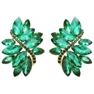 Rosemarie Collections Women's Dazzling Crystal Marquis Leaf Cluster Statement Clip On Earrings, 1.87" (Green Emerald Crystal Gold Tone)