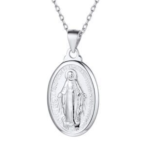 nofade silver virgin mary necklace for women men 925 sterling silver oval pendant necklace catholic religious christian jewelry