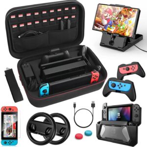 HEYSTOP Switch Accessories Bundle 12 in 1 Compatible with Nintendo Switch, Gift Kit with Carrying Case, Protective Case Cover, Screen Protector, PlayStand, Joycon Grip & More (Black)