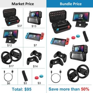 HEYSTOP Switch Accessories Bundle 12 in 1 Compatible with Nintendo Switch, Gift Kit with Carrying Case, Protective Case Cover, Screen Protector, PlayStand, Joycon Grip & More (Black)