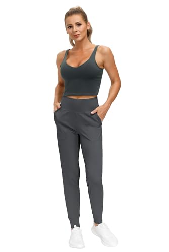 THE GYM PEOPLE Womens Joggers Pants with Pockets Athletic Leggings Tapered Lounge Pants for Workout, Yoga, Running (Small, Dark Grey)