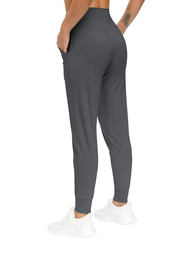 THE GYM PEOPLE Womens Joggers Pants with Pockets Athletic Leggings Tapered Lounge Pants for Workout, Yoga, Running (Small, Dark Grey)