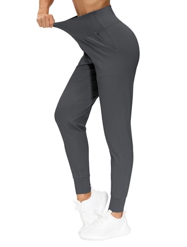 THE GYM PEOPLE Womens Joggers Pants with Pockets Athletic Leggings Tapered Lounge Pants for Workout, Yoga, Running (Small, Dark Grey)