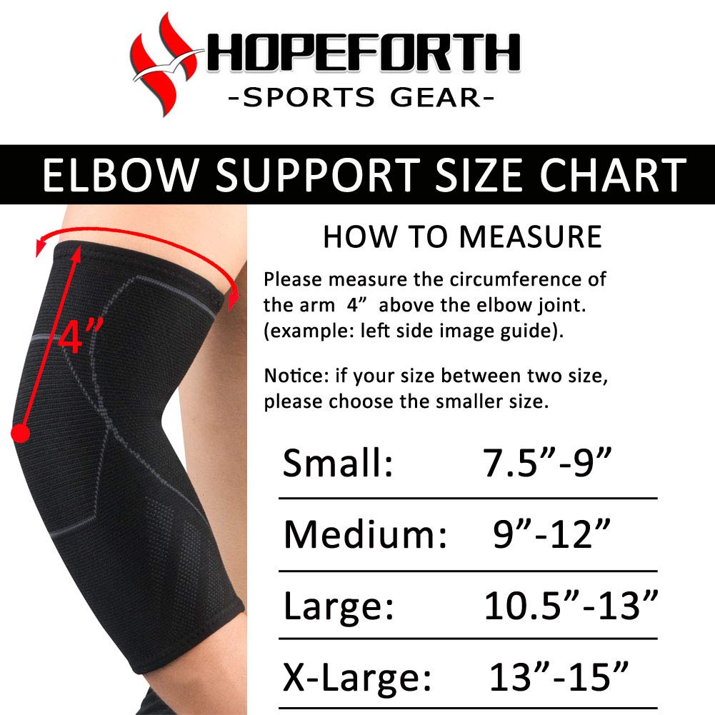 HOPEFORTH Elbow Arm Brace Compression Sleeve (2 Pack) Support for Tennis Elbow, Golfers Elbow, Tendonitis, Arthritis, Bursitis, Weightlifting,Golfers,Pain Relief,Injury Recovery