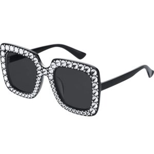 frienda women oversize square glitter sunglasses retro thick frame disco sunglasses (black)