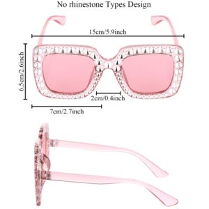 Frienda Oversize Square Sparkling Sunglasses Retro Thick Frame Sunglasses (Light Yellow, Clear Pink, Gray, Pink, 4 Pieces)