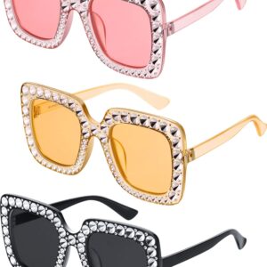 Frienda Oversize Square Glitter Sunglasses Sparkly Sunglasses Retro Thick Frame Sunglasses