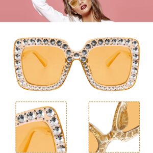 Frienda Oversize Square Glitter Sunglasses Sparkly Sunglasses Retro Thick Frame Sunglasses